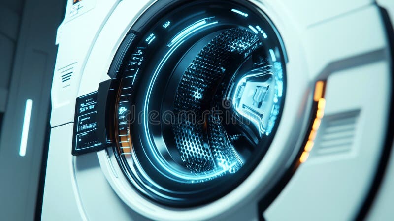 Futuristic White Washing Machine Digital Interface Design Clean ...
