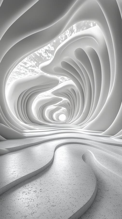 Futuristic White Wave Pattern Interior with Smooth Curves and Light ...