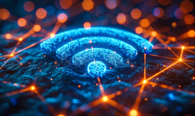 Futuristic WiFi Data Stream Visualization - Abstract Technology Background with Glowing Wireless ...