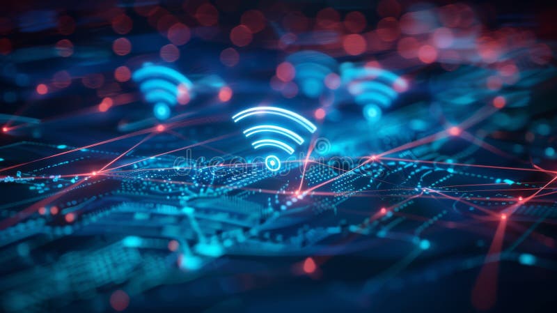 Futuristic WiFi Network with Digital Links, Neon Lighting, Symbolizing ...
