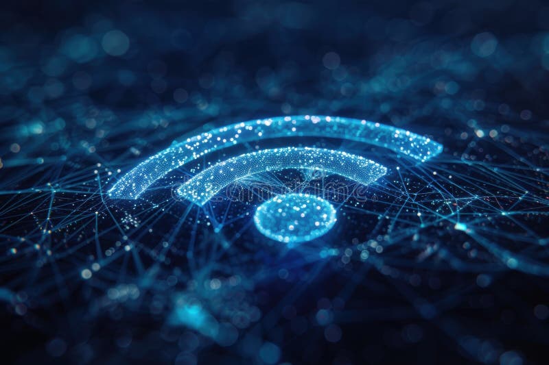 A Futuristic WiFi Symbol Glows in Sparkling Blue, Representing Advanced ...