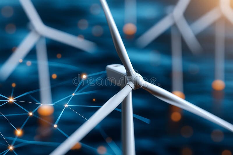 Futuristic Wind Farm on Ocean with Interconnected Turbines and Digital ...