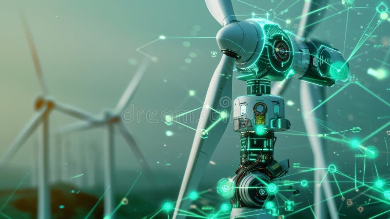 Futuristic Wind Turbine with AI and Data Connections Stock Photo ...