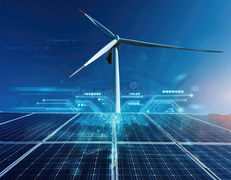 Wind Turbine with Technology and AI Integration, Set Against a ...