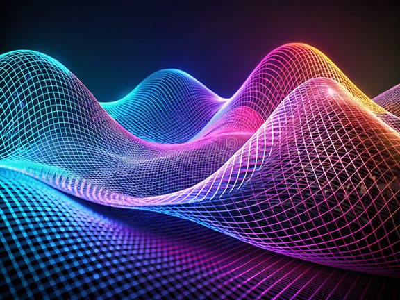 Futuristic Wire Mesh Waves Abstract 3D Render of Dynamic Tech Terrain ...