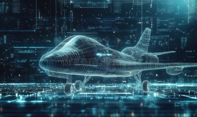 Futuristic Wireframe Aircraft Design with Digital Technology Background ...
