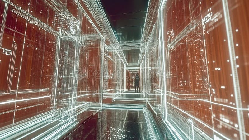 Futuristic Wireframe Architecture in Dark Sci Fi Digital Environment ...