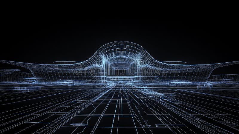 Futuristic Wireframe Architecture Design Concept Stock Illustration ...