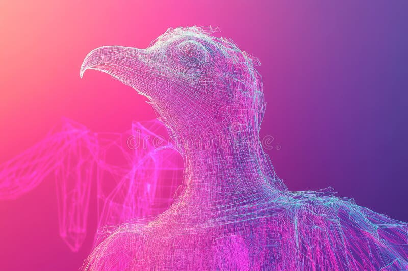 Futuristic Wireframe Bird with Vibrant Neon Colors on Gradient ...