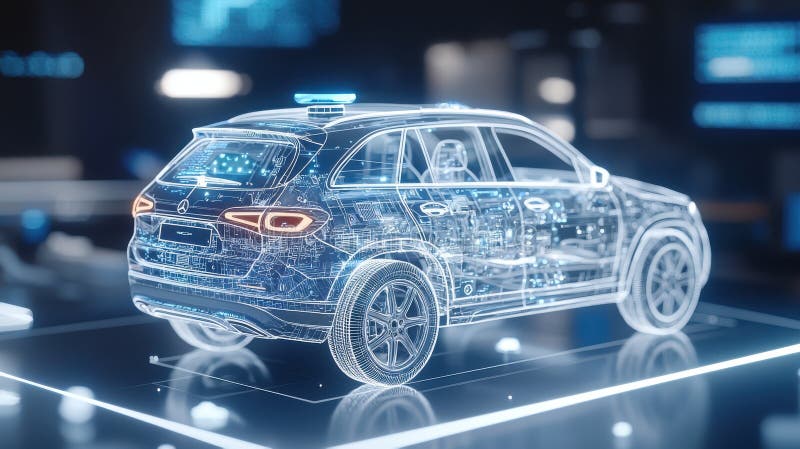 Futuristic Wireframe Car, Autonomous Vehicle Stock Illustration ...
