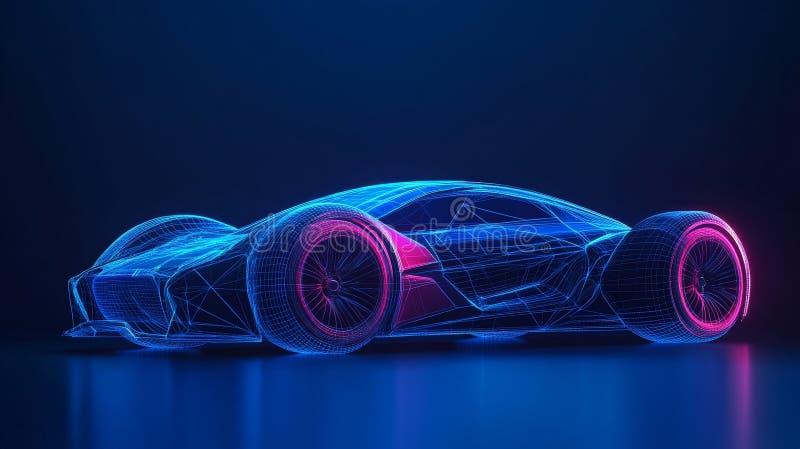 Futuristic Wireframe Car Concept with Augmented Reality Interface on a ...