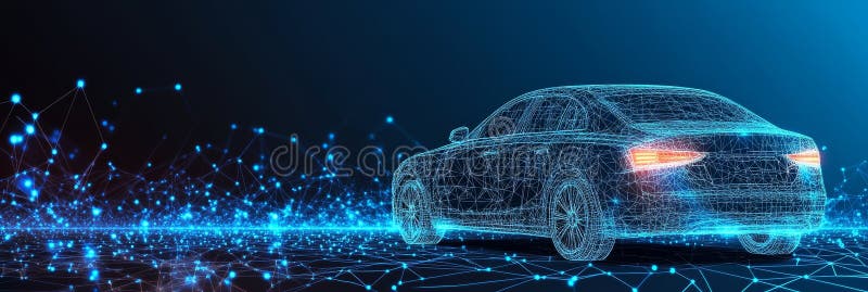 Futuristic Wireframe Car on Technology Background, Autonomous Vehicle ...