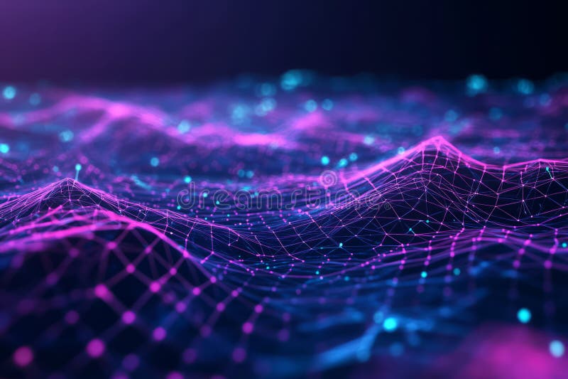 A Futuristic Wireframe 3D Landscape with Glowing Neon Grid Lines ...