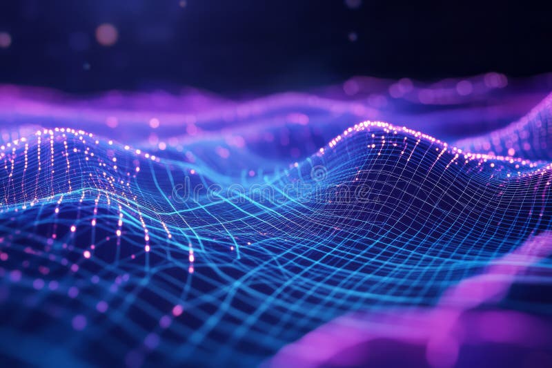 A Futuristic Wireframe 3D Landscape with Glowing Neon Grid Lines ...