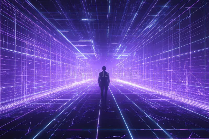 A Futuristic Wireframe 3D Landscape with Glowing Neon Grid Lines ...