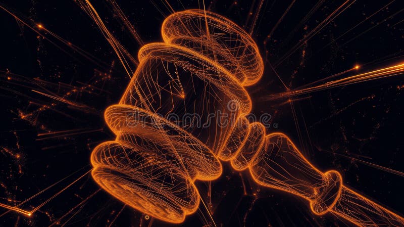 Futuristic Wireframe Gavel with Glowing Digital Lines Stock Image ...