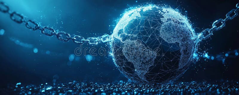 Futuristic Wireframe Globe With Digital Connections And Chains