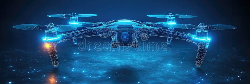 Futuristic Wireframe Hologram of Advanced Drone for Technology and ...