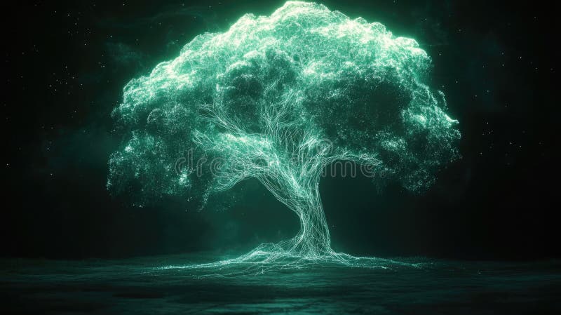 Futuristic Wireframe Hologram of Bio Engineered Tree Concept for ...