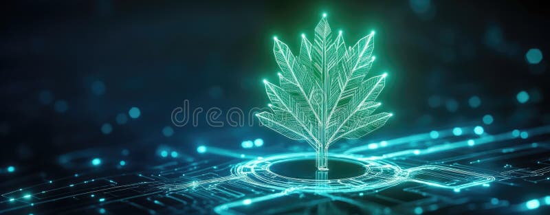 Futuristic Wireframe Hologram of Bio Engineered Tree with Glowing ...