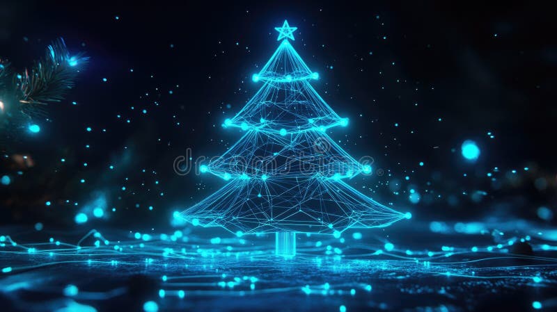 Futuristic Wireframe Hologram of a Christmas Tree in a Festive Holiday ...