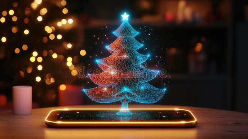 Futuristic Wireframe Hologram Christmas Tree for Holiday Design Concept ...