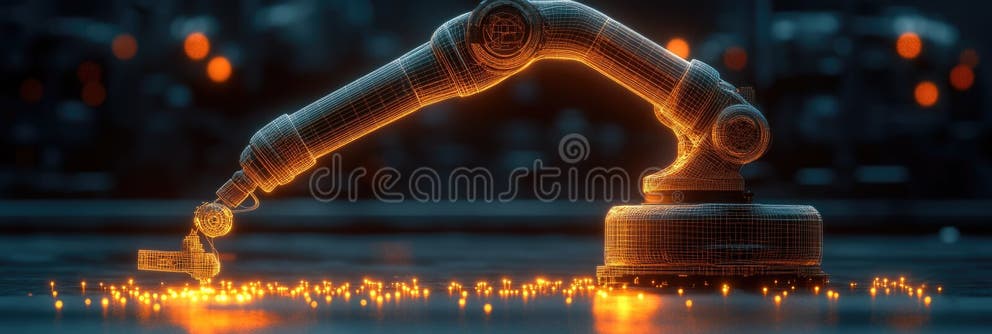 Futuristic Wireframe Hologram of Robotic Arm in Advanced Technology ...