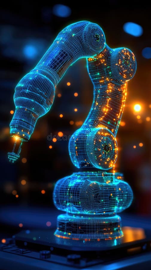 Futuristic Wireframe Hologram of Robotic Arm with Detailed Design for ...