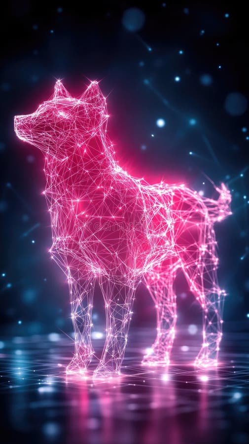 Futuristic Wireframe Hologram of Smart Autonomous Robot Dog in Neon ...
