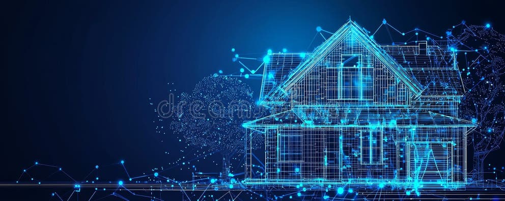 Futuristic Wireframe Illustration of Smart Home Devices Network ...