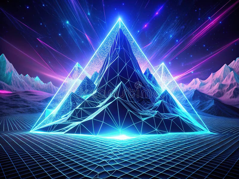 Futuristic Wireframe Mountain Landscape a Triangular Geometric ...