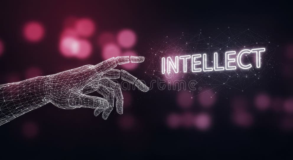 Futuristic Wireframe Robotic Hand Reaching Towards the Word INTELLECT ...