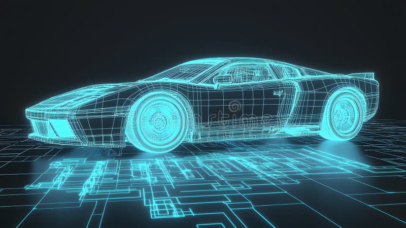 Futuristic Wireframe Sports Car Design Stock Photo - Image of render ...