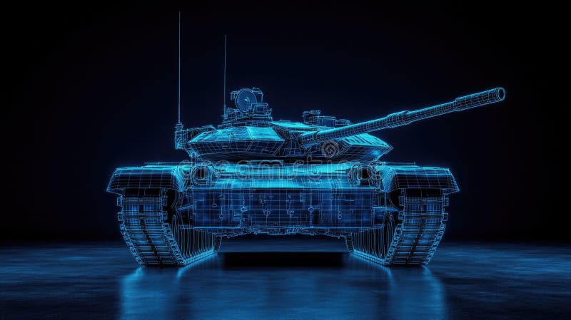 Futuristic Wireframe Tank Design with Blue Neon Glow on Black ...