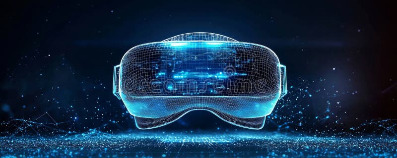 Futuristic Wireframe VR Headset Glowing with Blue Digital Light Concept ...