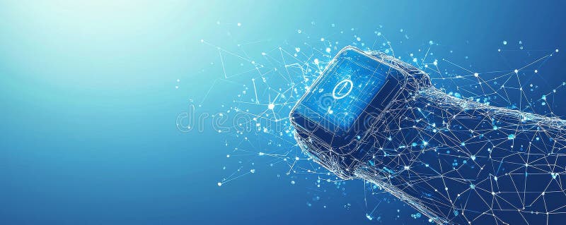 Futuristic Wireframe Wrist with Smart Technology Watch in Blue Digital ...