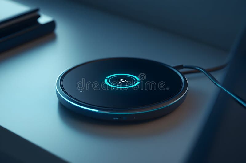 Futuristic Wireless Charger with Glowing Led on Modern Desk Stock Image ...