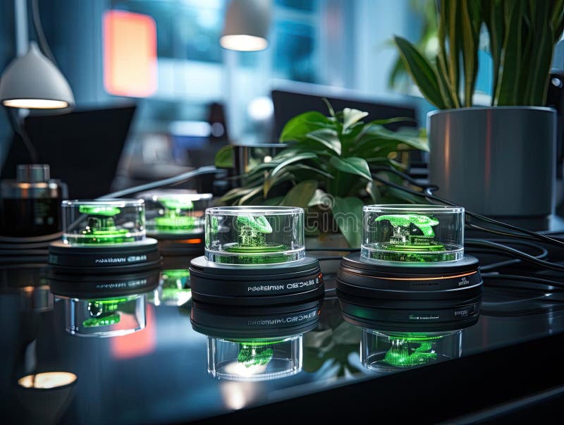 Futuristic Wireless Charging Devices Embedded in Office Tabletop Stock ...
