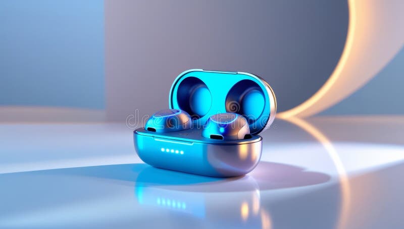 Futuristic Wireless Earbuds with Sleek Design and Charging Case on ...