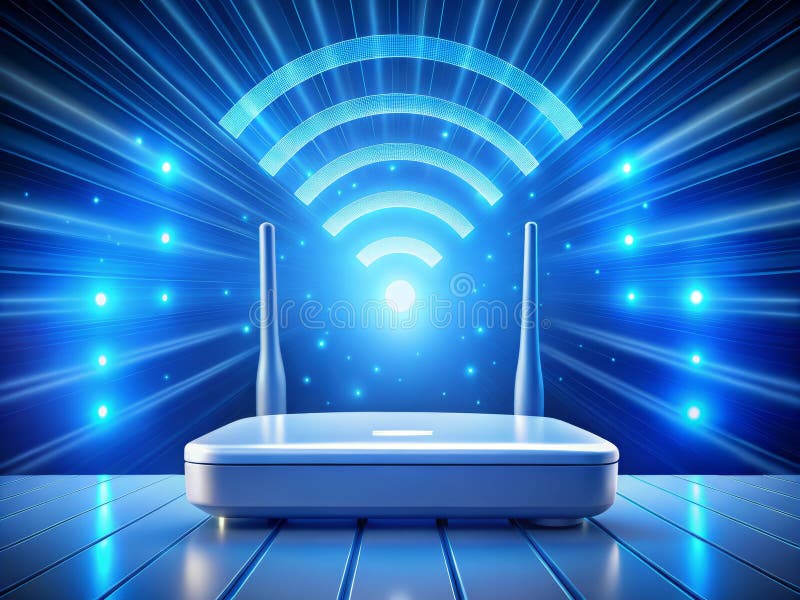 Futuristic Wireless Network 3D Rendered Router with Minimalist Icon and ...