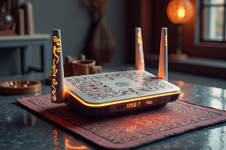 Futuristic Wireless Router with Artistic Design in Modern Home Interior ...