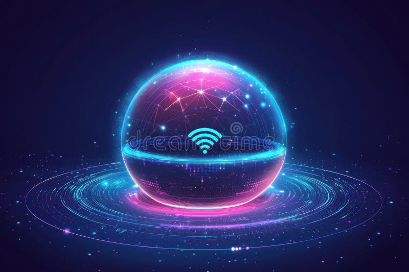 Futuristic Wireless Technology Abstract Neon Dome Illustration Stock ...