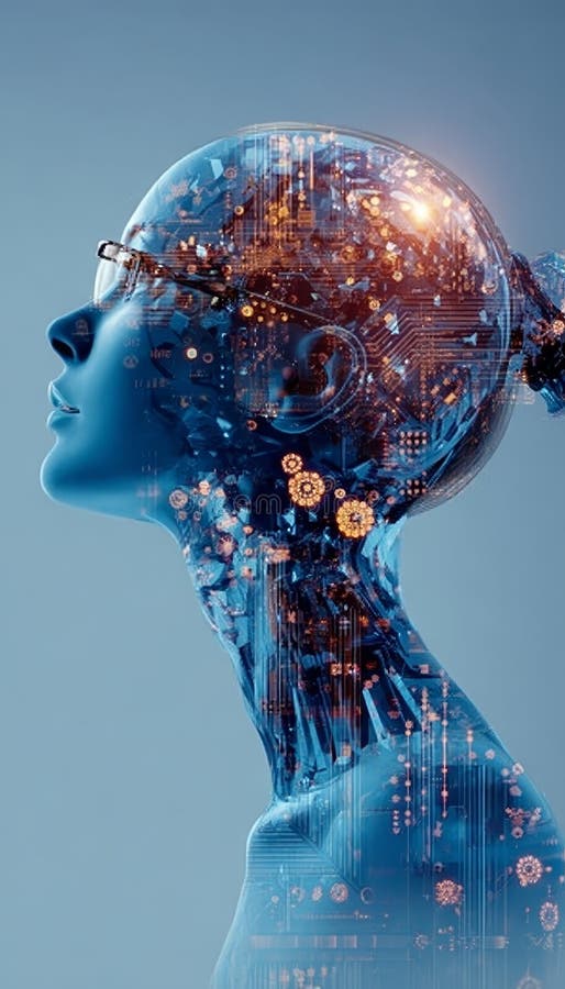 Futuristic Woman Cyborg Face with Advanced Computer Technology and ...