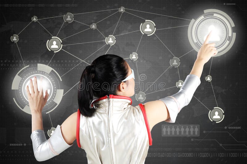 Futuristic Woman with Network Connection Stock Photo - Image of ...