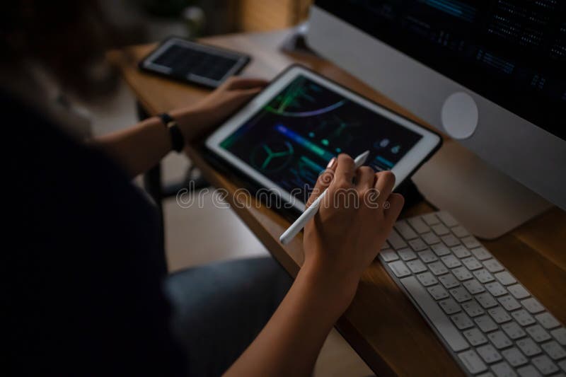 Futuristic Women Engineer Working with Holographic Augmented Reality ...