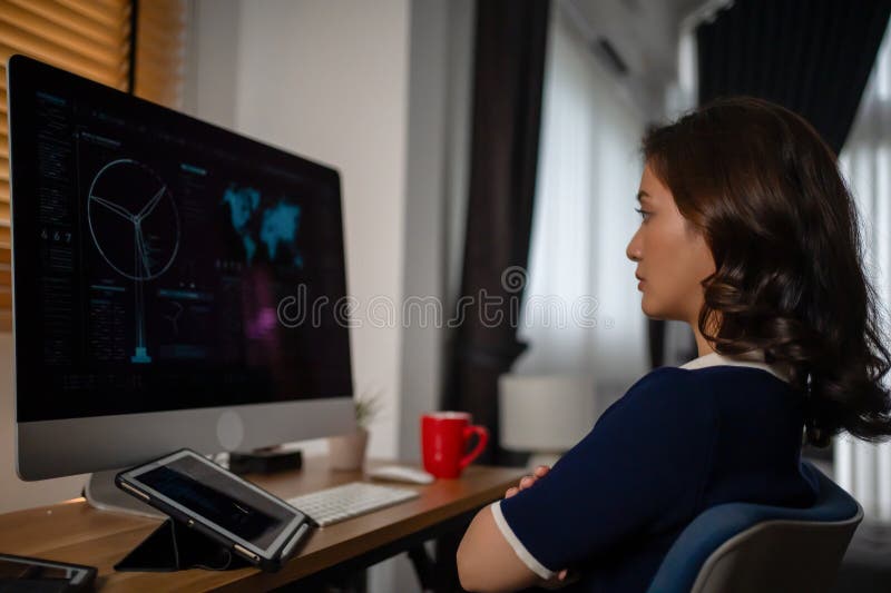 Futuristic Women Engineer Working with Holographic Augmented Reality ...