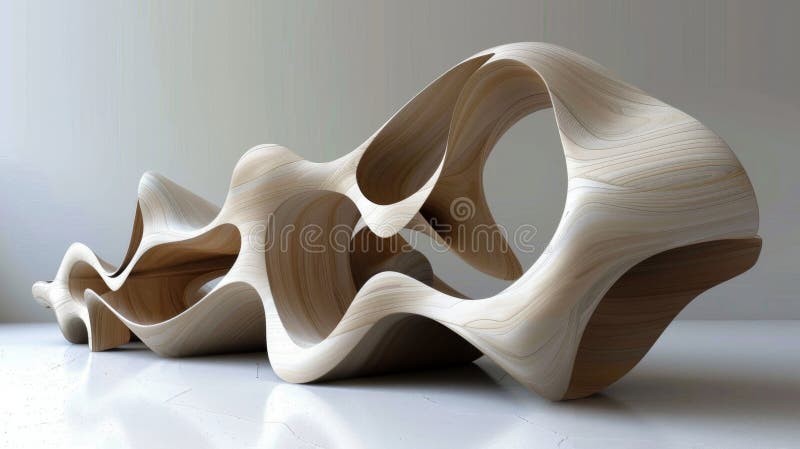 Futuristic Wooden Waves Sculpture in Minimalist Interior Stock Image ...
