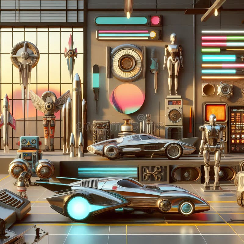 Futuristic Workshop Filled with Advanced Robots and Gadgets Stock Photo ...