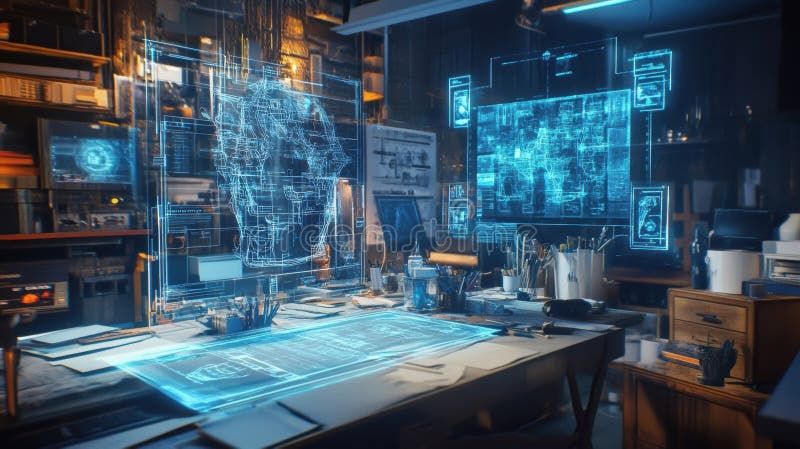 High Tech Innovation 3d Data Visualization Virtual Reality Workspace ...