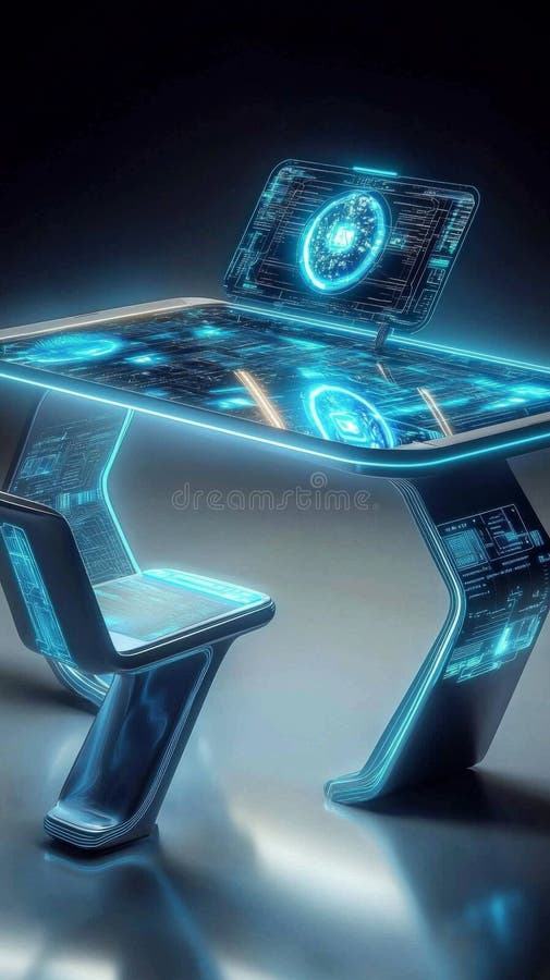 Futuristic Workspace Design Featuring Illuminated Technology and ...